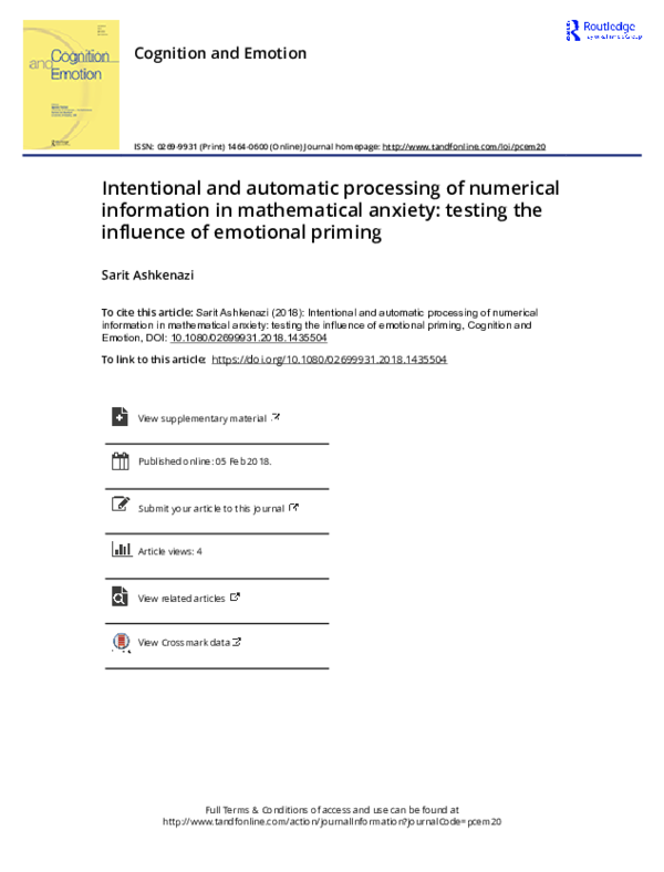 (PDF) Intentional and automatic processing of numerical information in ...