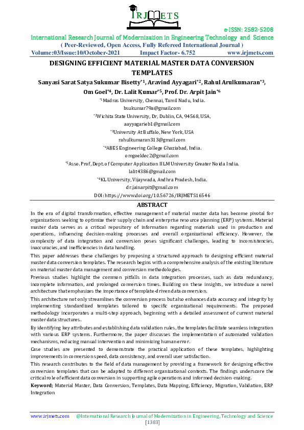 (PDF) DESIGNING EFFICIENT MATERIAL MASTER DATA CONVERSION TEMPLATES