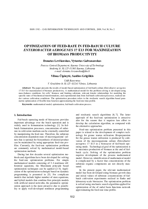 (PDF) Optimization of Feed-Rate in Fed-Batch Culture Enterobacter Aerogenes 17 E13 for ...