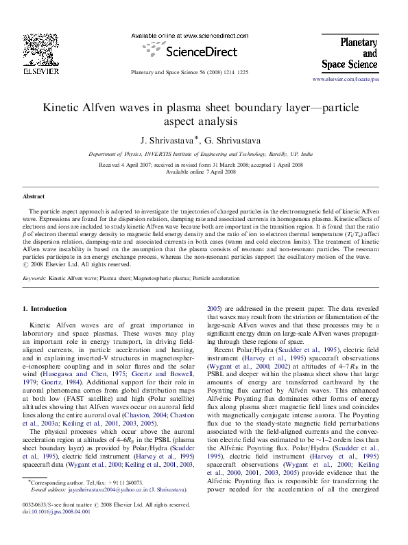 (PDF) Kinetic Alfven waves in plasma sheet boundary layer—particle ...