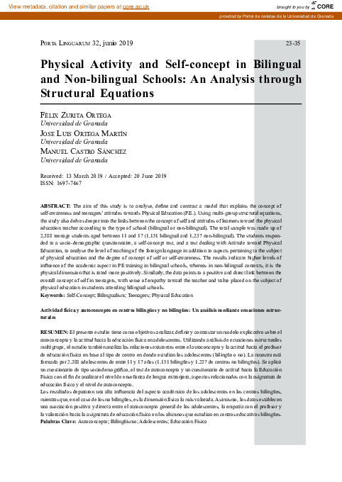 (PDF) Physical Activity and Self-concept in Bilingual and Non-bilingual ...