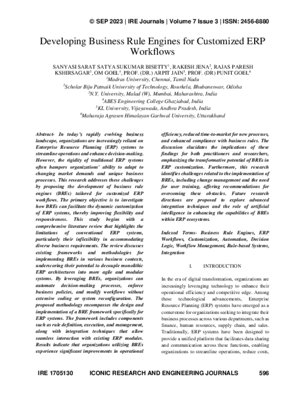 (PDF) Developing Business Rule Engines for Customized ERP Workflows
