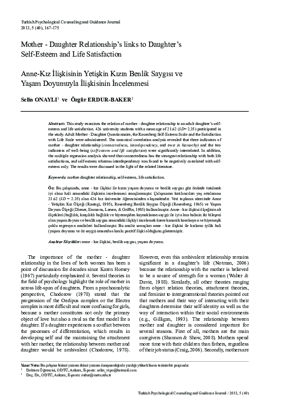 (PDF) Mother - Daughter Relationship’s Links to Daughter’s Self-Esteem ...