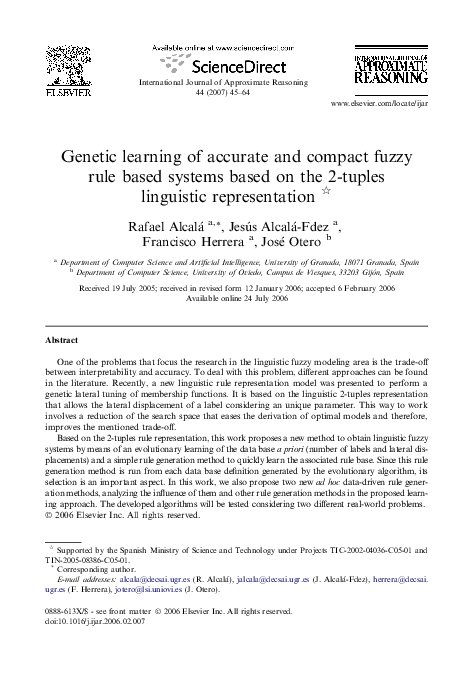 (PDF) Genetic learning of accurate and compact fuzzy rule based systems based on the 2-tuples ...