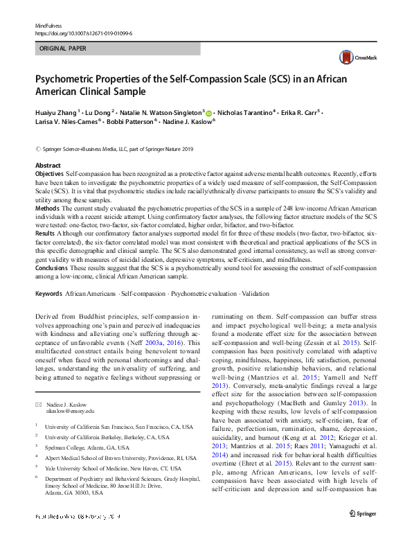 (PDF) Psychometric Properties of Self-Compassion Scale-Short Form in a ...