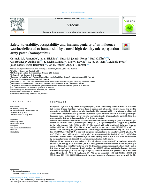 (PDF) Influenza Vaccination via Nanopatch: Safety and Immunogenicity
