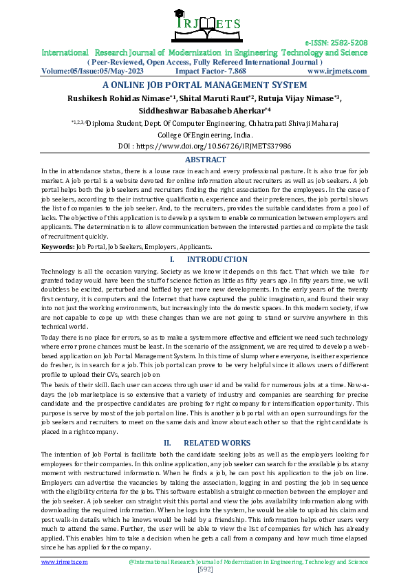 (PDF) Online Job Portal Management System