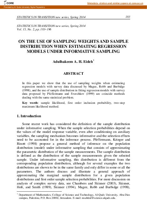 (PDF) On the use of sampling weights and sample distribution when estimating regression models ...
