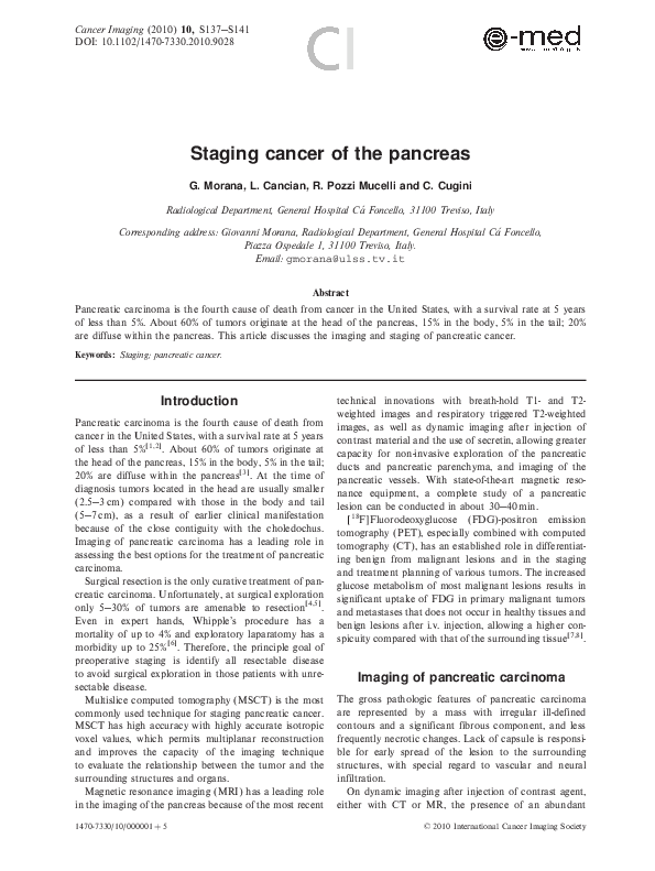 (PDF) Staging cancer of the pancreas