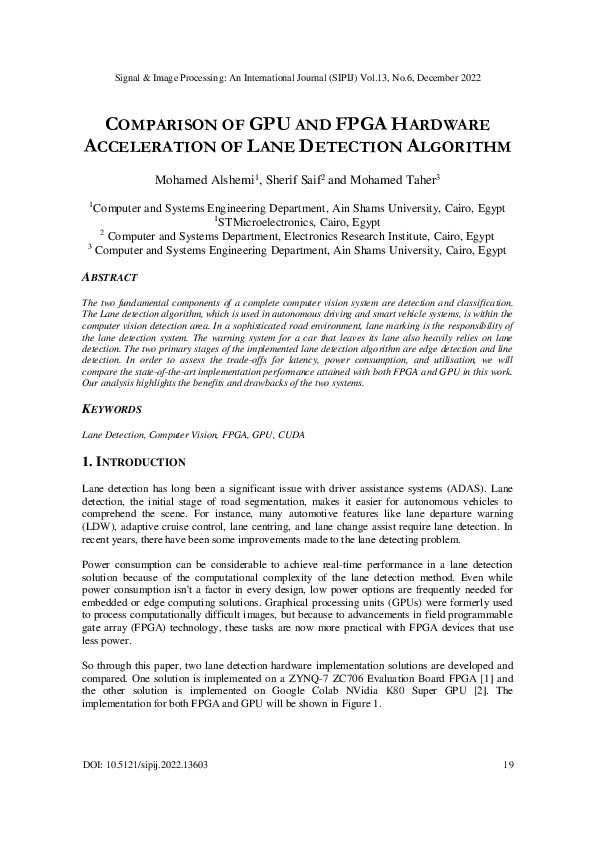 Pdf Comparison Of Gpu And Fpga Hardware Acceleration Of Lane Detection Algorithm