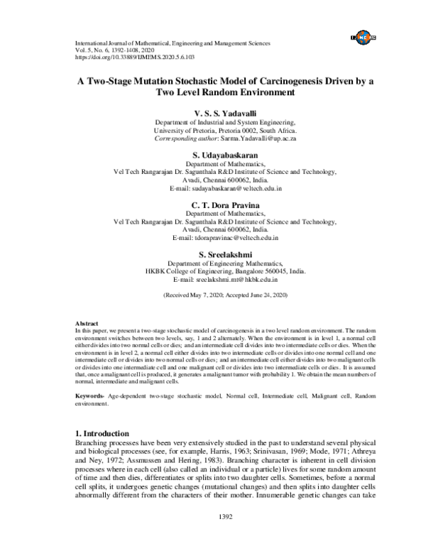 Pdf A Two Stage Mutation Stochastic Model Of Carcinogenesis Driven By A Two Level Random