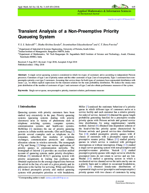 (PDF) Transient Analysis of a Non-Preemptive Priority Queueing System