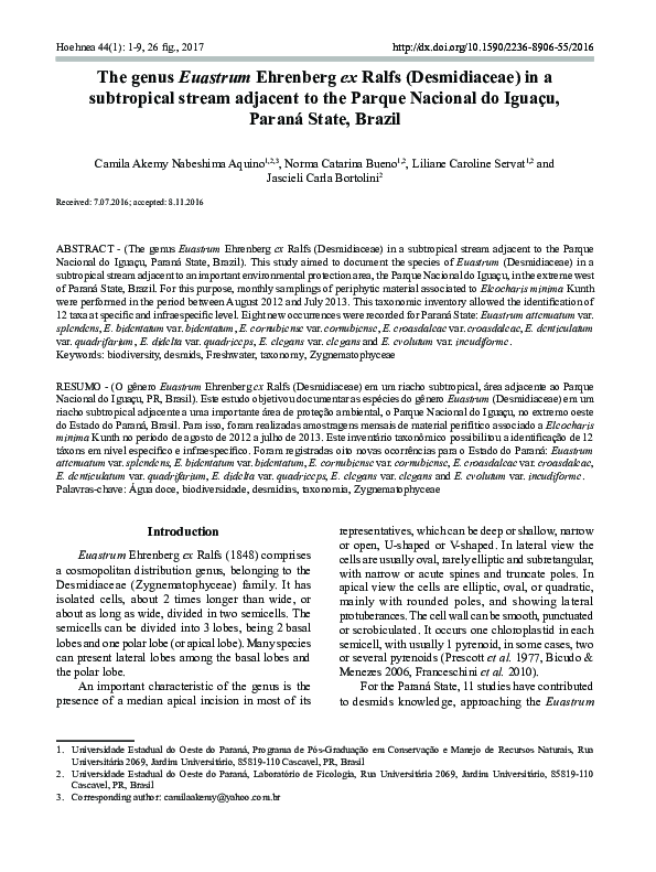 (PDF) The genus Euastrum Ehrenberg ex Ralfs (Desmidiaceae) in a ...