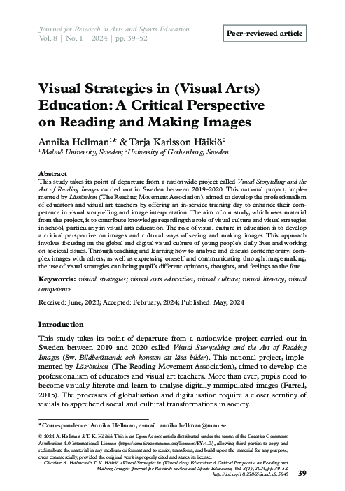 (PDF) Visual Strategies in (Visual Arts) Education: A Critical Perspective on Reading and Making ...
