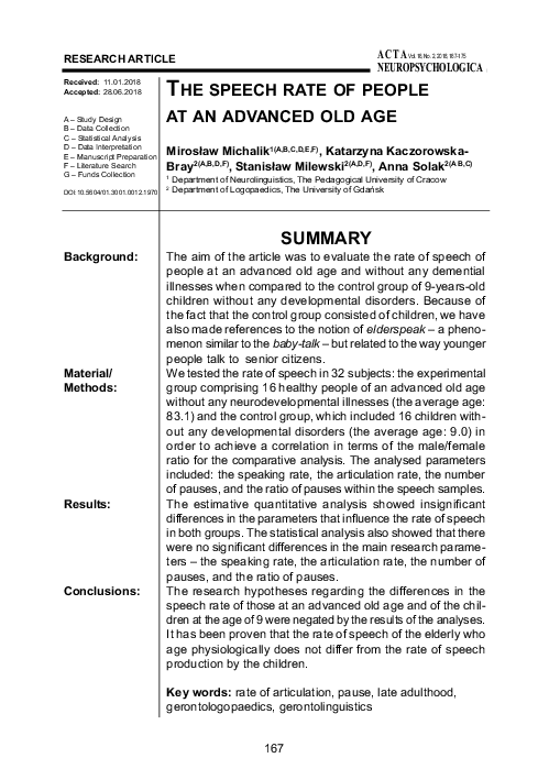 (PDF) The Speech Rate of People at an Advanced Old Age