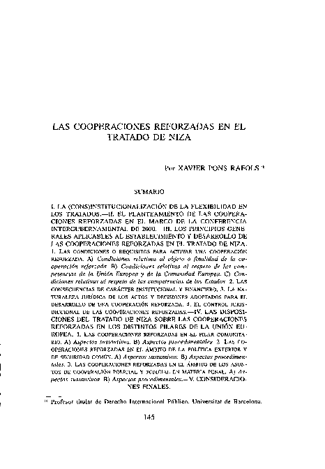 (PDF) Las cooperaciones reforzadas en el Tratado de Niza