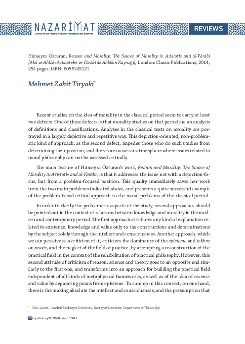 (PDF) Reason and Morality: The Source of Morality in Aristotle and al ...