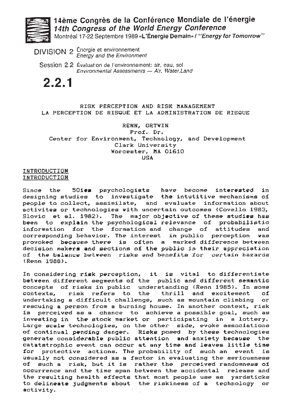 (PDF) Risk perception and risk management