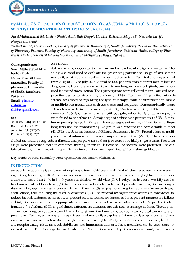 (PDF) Evaluation of pattern of prescription for Asthma : A multicentre ...