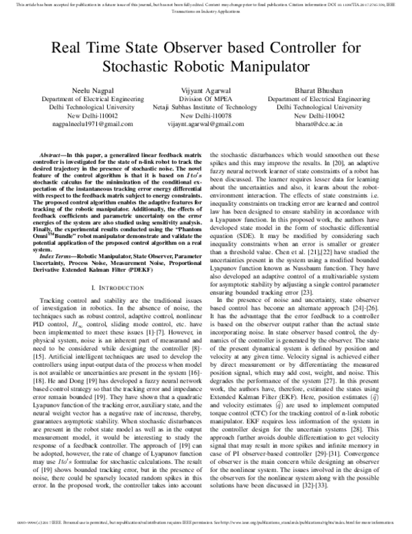 (PDF) A Real-Time State-Observer-Based Controller for a Stochastic Robotic Manipulator