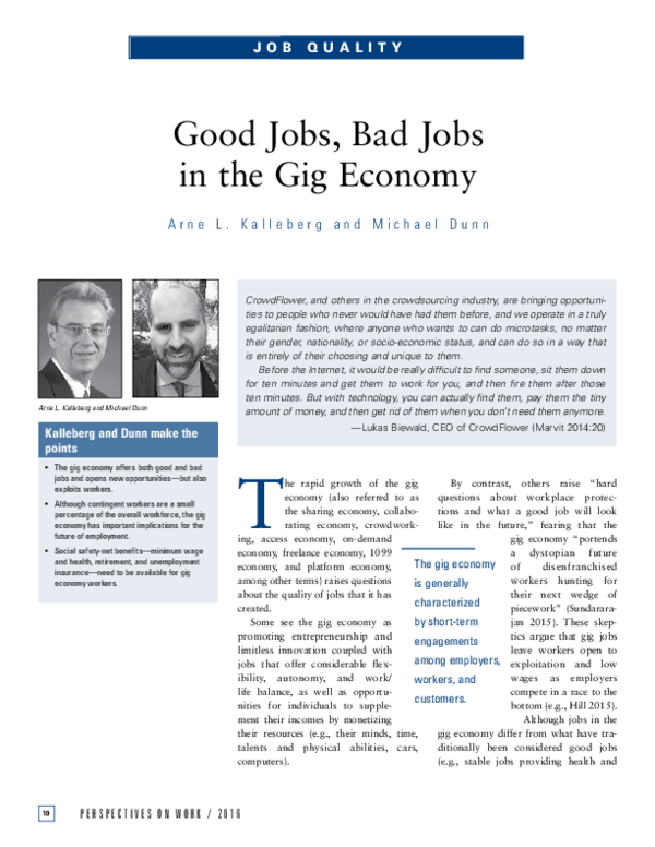 (PDF) Good Jobs, Bad Jobs in the Gig Economy