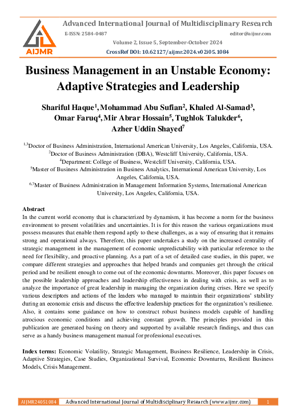 (PDF) Business Management in an Unstable Economy: Adaptive Strategies ...