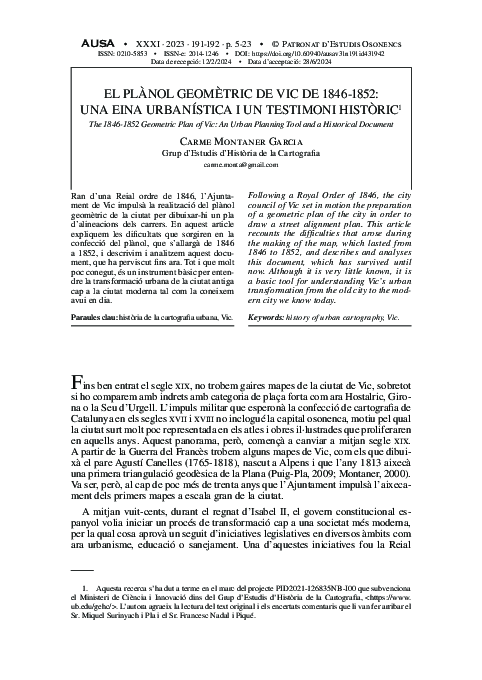 (PDF) El plànol geomètric de Vic de 1846-1852: Una eina urbanística i ...