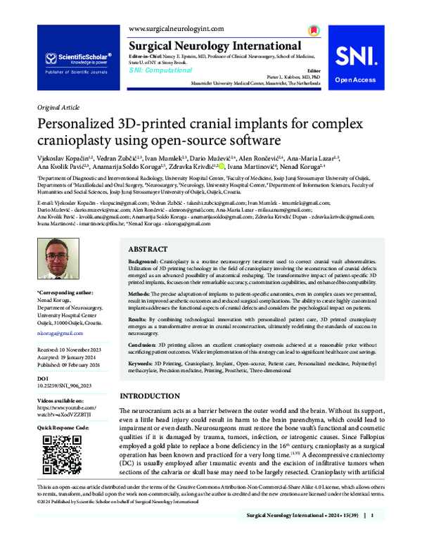 (PDF) Personalized 3D-printed cranial implants for complex cranioplasty ...
