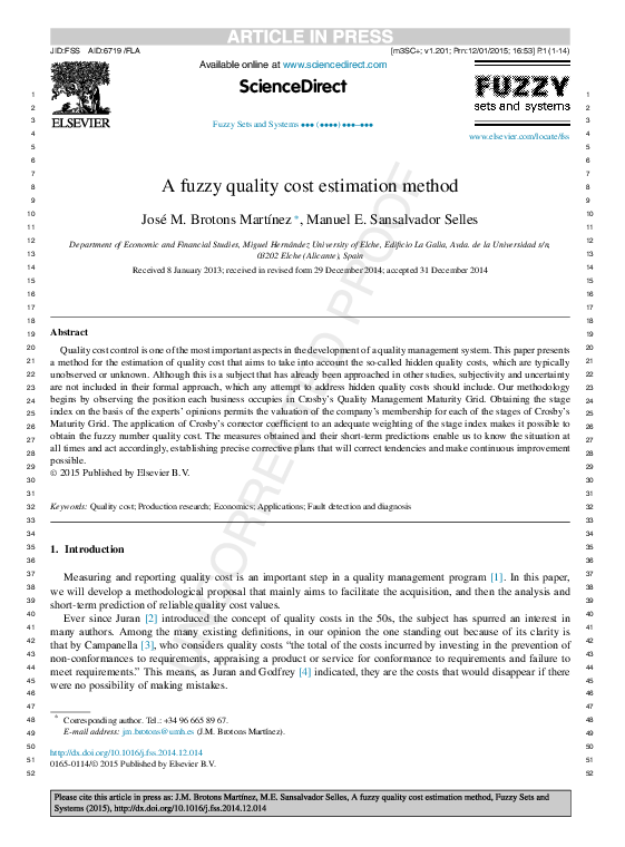 (PDF) A fuzzy quality cost estimation method