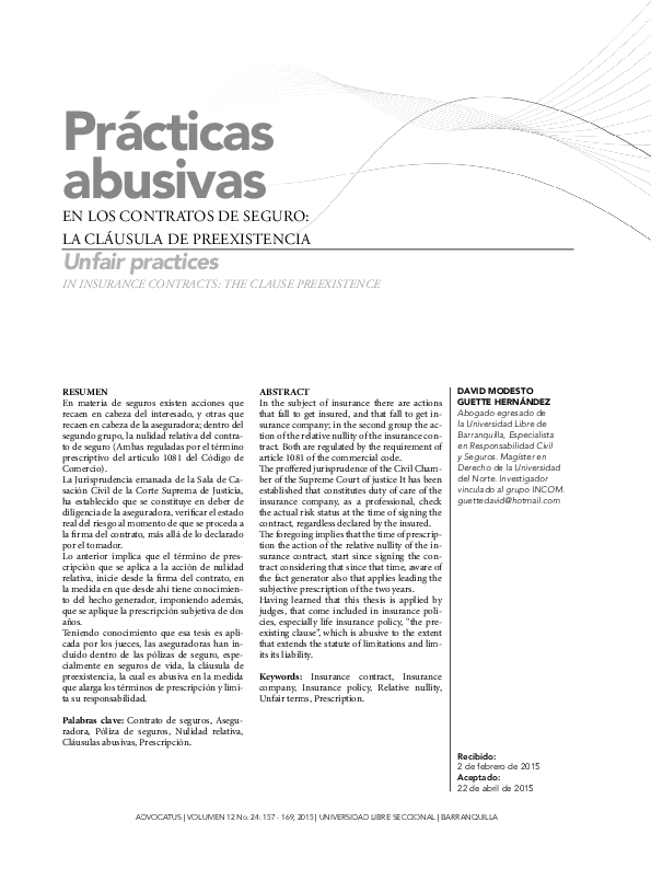(PDF) Prácticas abusivas en los contratos de seguro: la cláusula de preexistencia