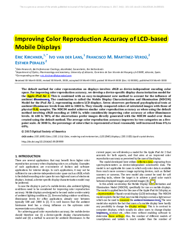 (PDF) Improving color reproduction accuracy of a mobile liquid crystal ...
