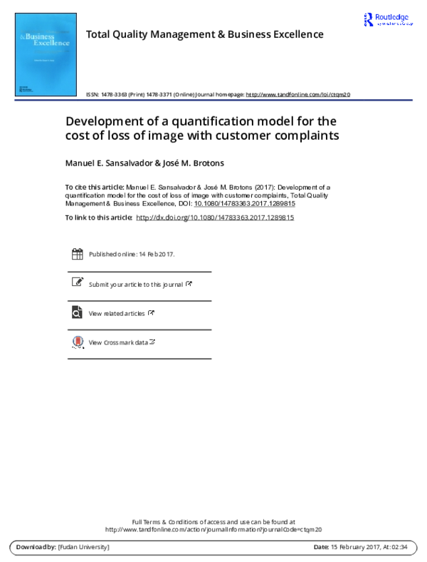 (PDF) Development of a quantification model for the cost of loss of ...