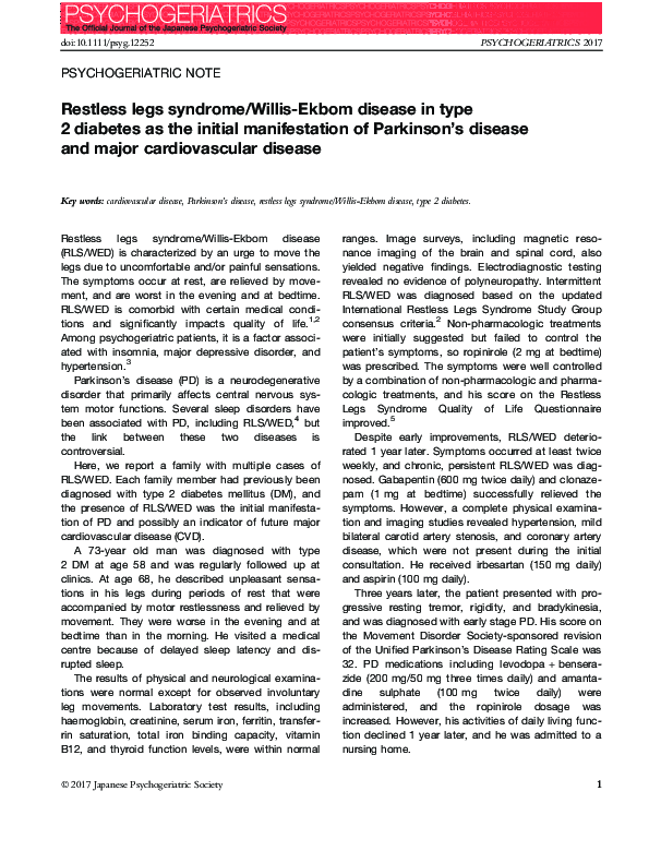 (PDF) Restless legs syndrome/Willis-Ekbom disease in type 2 diabetes as ...