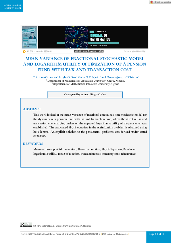 (PDF) Mean Variance of Fractional Stochastic Model and Logarithm ...