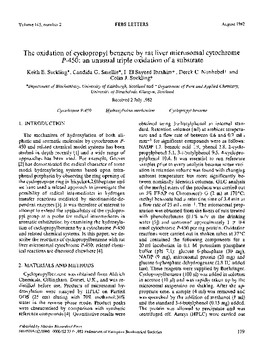 (PDF) The oxidation of cyclopropyl benzene by rat liver microsomal ...