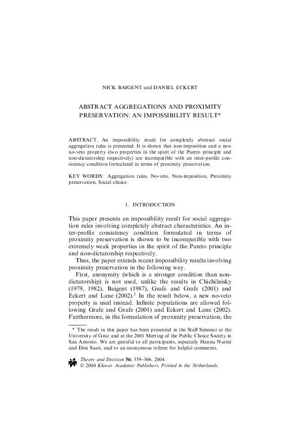 (PDF) Abstract Aggregations and Proximity Preservation: An Impossibility Result