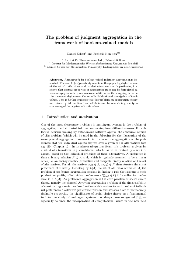 (PDF) The Problem of Judgment Aggregation in the Framework of Boolean-Valued Models