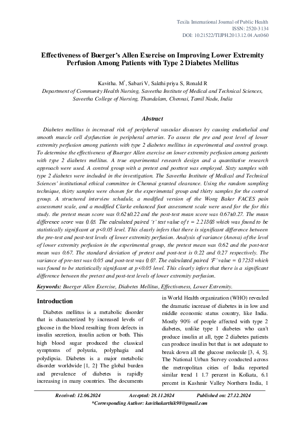 (PDF) Effectiveness of Buerger’s Allen Exercise on Improving Lower ...