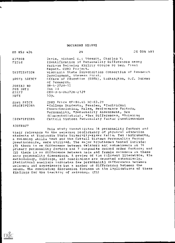 Pdf Identification Of Personality Differences Among Various Swimming Ability Groups By Sex