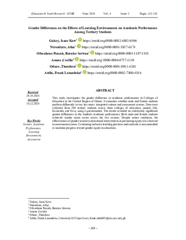 (PDF) Gender Differences on the Effects of Learning Environment on ...
