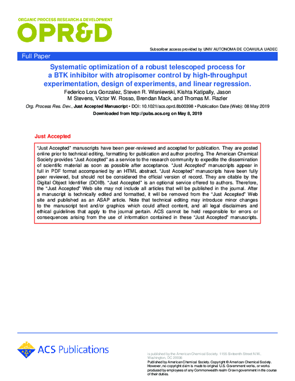 (PDF) Systematic Optimization of a Robust Telescoped Process for a BTK Inhibitor with ...