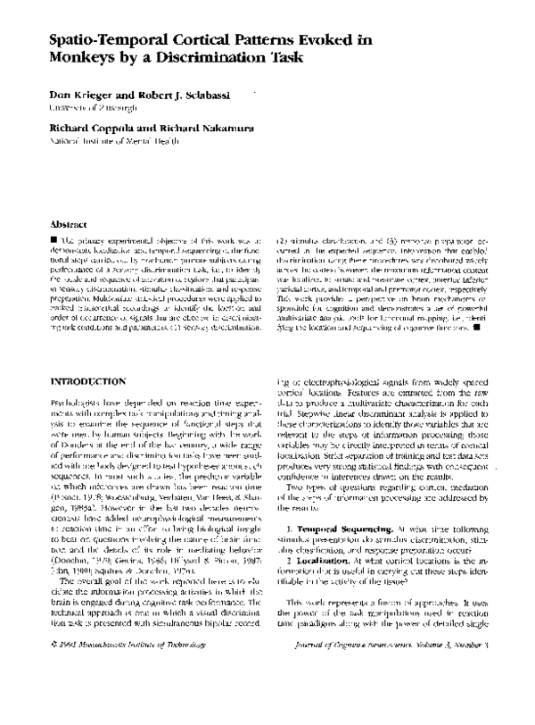 (PDF) Spatio-Temporal Cortical Patterns Evoked in Monkeys by a Discrimination Task | Richard ...