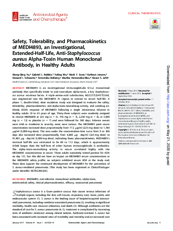 (PDF) Safety, Tolerability, and Pharmacokinetics of MEDI4893, an ...