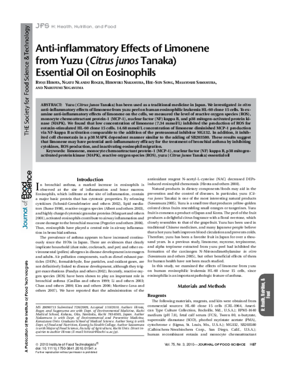 (PDF) Anti‐inflammatory Effects of Limonene from Yuzu (Citrus junos ...