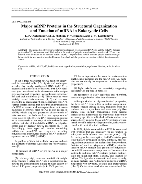 (PDF) Major mRNP Proteins in the Structural Organization and Function ...