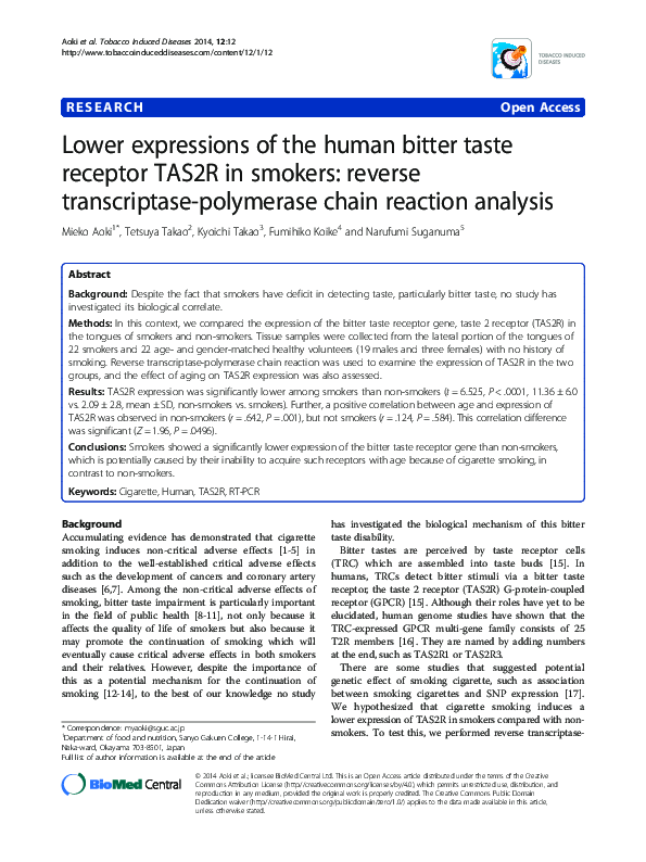 (PDF) Lower expressions of the human bitter taste receptor TAS2R in ...