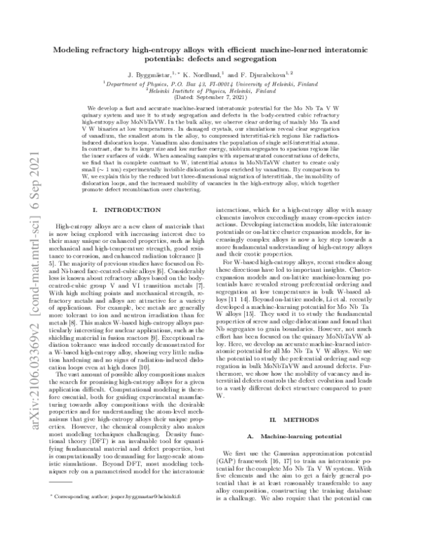 (PDF) Modeling refractory high-entropy alloys with efficient machine-learned interatomic ...