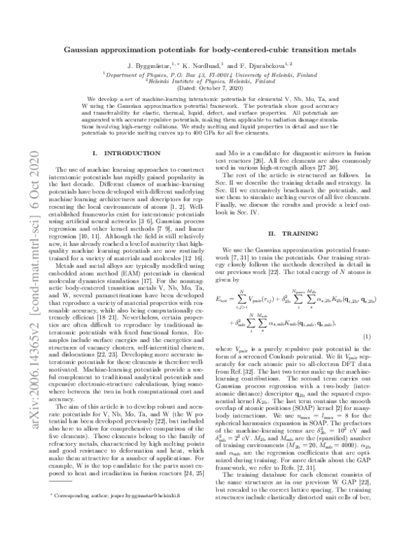(PDF) Gaussian approximation potentials for body-centered-cubic transition metals