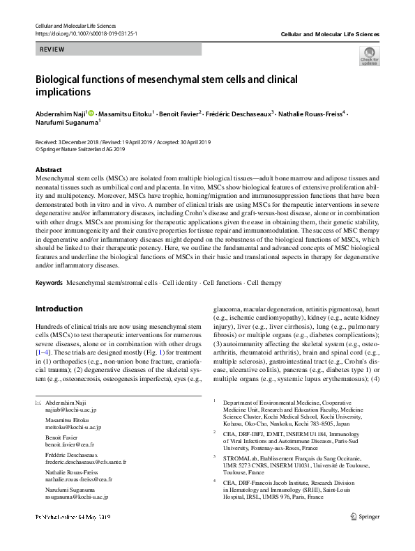 (PDF) Biological functions of mesenchymal stem cells and clinical ...