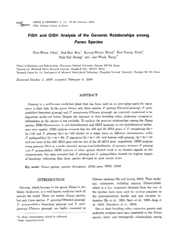 (PDF) FISH and GISH analysis of the genomic relationships amongPanax ...
